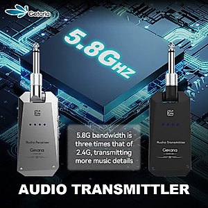 Getaria 5.8GHz Wireless Guitar System Wireless Guitar Transmitter Receiver Set 4 Channels for Electric Guitar Bass