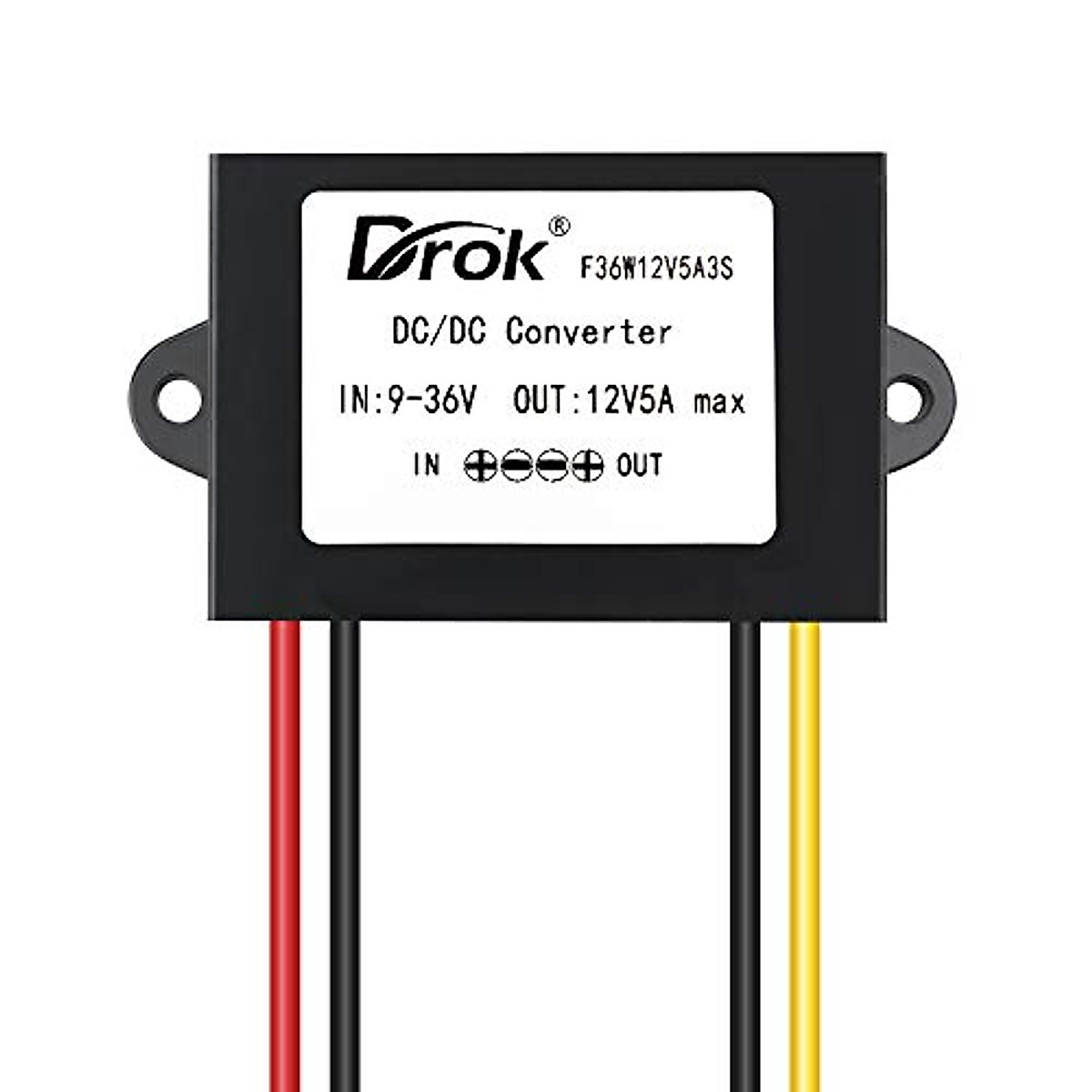 DROK DC-DC Stabilizer, 9V-36V to 12V Boost Buck Converter 5A 60W Waterproof Auto Step Up Down Voltage Regulator 12V Volt Transformer for Car Audio Solar Power System LCD Television LED Display Screen
