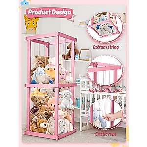 Feidyns Zoo Stuffed Animal Storage Wood, Extra Large Stuffed Animal Toy Zoo Storage Stuffed Animal Zoo Storage Holder Standing with Nets for Nursery Play Room Bedroom, Pink