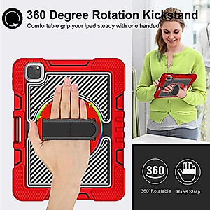 Tablet PC case Shockproof Durable Protective Cover Durable 360 Degree Rotating Bracket Case Compatible with iPad Pro 11(2021、2020、2018)/iPad Air 4 10.9 Tablet Cover (Color : Red+Black)