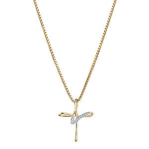 PEORA Genuine Diamond Cross Pendant for Women in 14K Yellow Gold, Elegant Jewelry Design with 18 inch Chain