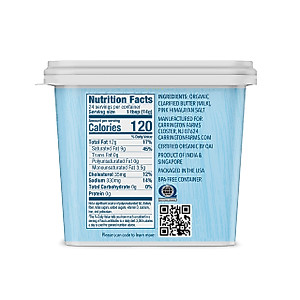 USDA Certified Organic Grass Fed Ghee with Himalayan Salt, 12oz, Carrington Farms