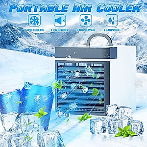 Portable Air Conditioner, Upgraded Mini Personal Anti-leakage water Air Cooler Fan Multifunction with 3 Speeds, Small for Room Bedroom Office Home Tent