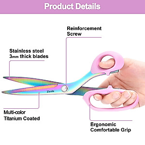 Fabric Scissors, 9" Titanium Coating Sewing Scissors, All Purpose Sharp Heavy Duty Fabric Scissors for Cutting Clothes Leather Classic Stainless Steel Professional Fabric Shears for Tailor Home, Pink