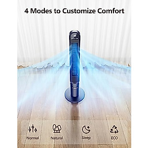 VAGKRI Tower Fan 42" Oscillating Tower Fan with 3 Modes, 4 Wind Speeds, 12H Timers, 90°Oscillation & 135° Vertical, Standing Fans for Home Bedroom Living Room Office, Powerful Floor Fan with Remote