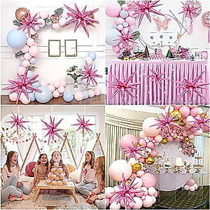 Cadeya 8 Pcs Star Balloons, Huge Pink Explosion Star Aluminum Foil Balloons for Birthday, Baby Shower, Wedding, Bachelorette Party, Pink Party Decorations Supplie