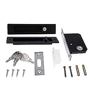LWZH 7.1" Matte Black Privacy Pocket Door Lock Hardware, Invisible Recessed Handle Latch with Keys, Sliding Door Mortise Lock, Double Barn Door Lock Furniture Hardware