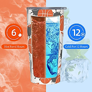 JASROTAO Basketball Game Tumbler, Sports 20oz Stainless Steel Insulated Travel Tumbler,Travel Coffee Mug with Lid and Straw Cups Gifts for Women Men