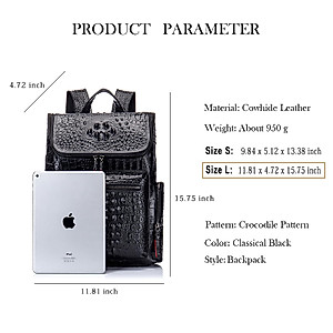boshiho Real Leather Laptop Backpack Fashion Travel Bag Daypack for Men, Crocodile Pattern ( L)