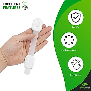 PUREVACY 6 Pack Child Safety Strap Locks. Child Locks for Cabinets No Drilling. Sticky Child Safety Drawer Locks Baby Proofing. Refrigerator Strap Lock for Kitchen