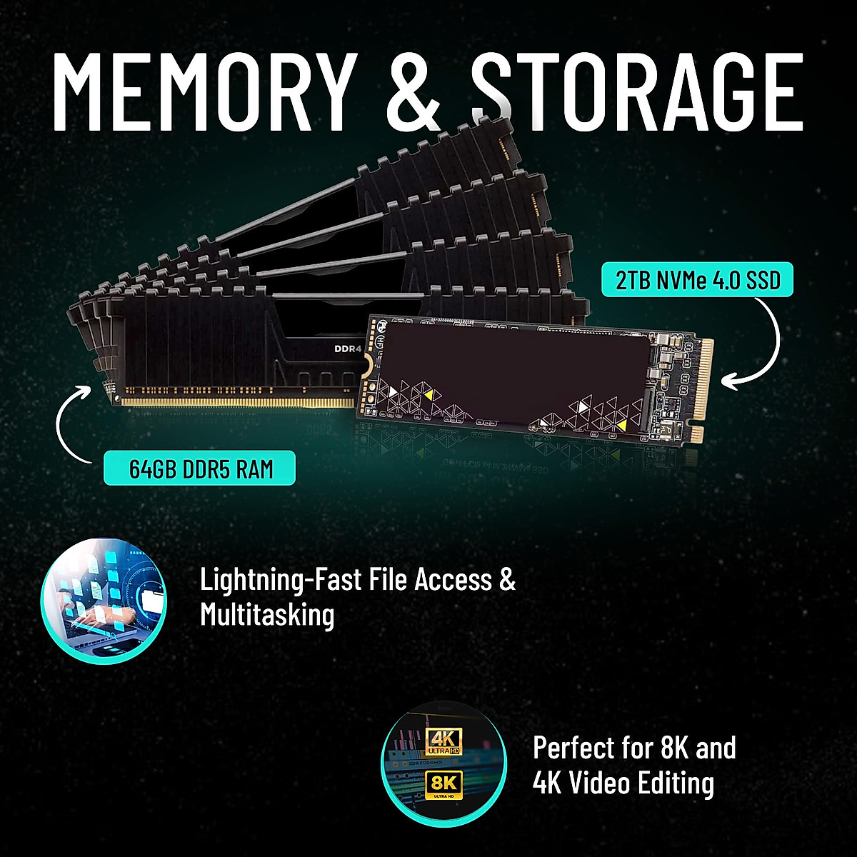 CPU Solutions Express HD Video Editing PC, CEV-8832-A4-8K, 4K, HD Video Editing Workstation - Ryzen 7950X, 5.7Ghz 16-Core, 64GB DDR5 RAM, 2TB NVMe SSD, Quadro RTX A4000, Windows 11 Pro PC Tower