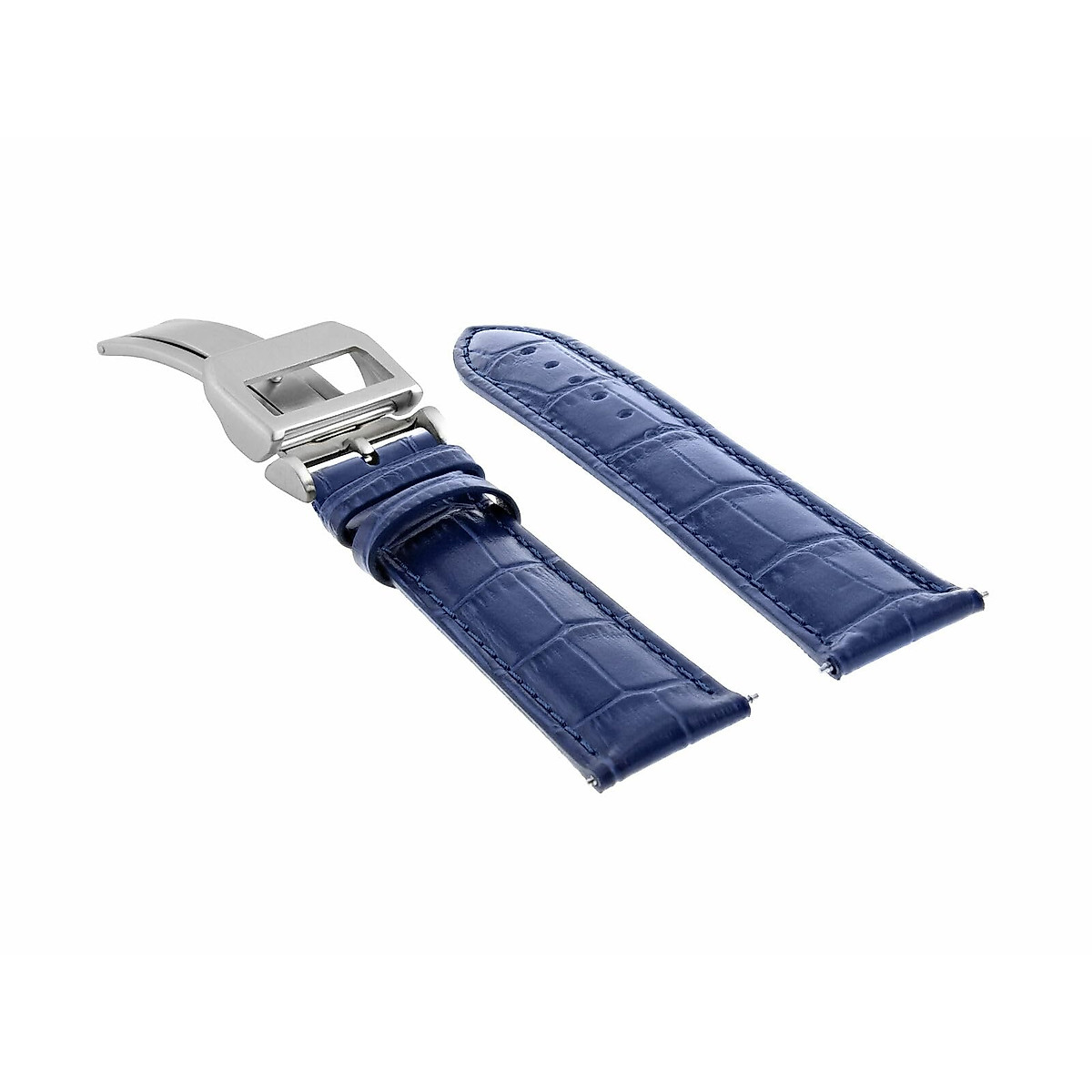 Ewatchparts 22MM LEATHER WATCH BAND STRAP COMPATIBLE WITH IWC PILOT PORTUGUESE DEPLOYMENT CLASP BLUE