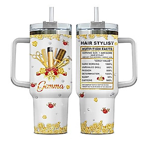 Hyturtle Personalized Coffee Tumbler Hairstylist Customized Name 40 oz Tumbler with Handle and Straw Lid, Birthday Gifts For Hairdressers Men Women Insulated Mugs Wine Tumblers Stainless Steel Cups
