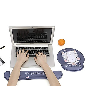 RICHEN Keyboard Wrist Rest and Mouse Pad with Wrist Support, Memory Foam Set for Computer/Laptop/Mac,Gaming and Office, Durable & Comfortable & Lightweight for Easy Typing & Pain Relief (Cute Cat)