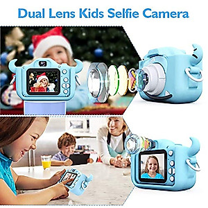 Kids Camera, Christmas Birthday Festival Gifts for Girls or Boys Aged 3-12 Years Old, Kids Digital Camera for Kids Selfie with Video, HD Digital Video Camera Toys for Girls with 32GB SD Card (Blue)
