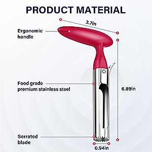Apple Corer, Vakoo [Upgraded 2022] Food-Grade Stainless Steel Apple Corer Remover Tool for Removing Cores & Pits, Easy to Use Kitchen Gadget - Red