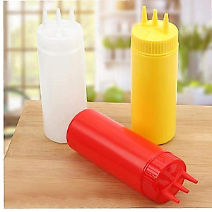 1pc 3 Hole Squeeze Bottle Condiment Dispenser for Sauce Vinegar Oil Ketchup Gravy Cruet Kitchen Accessories 360ml Red