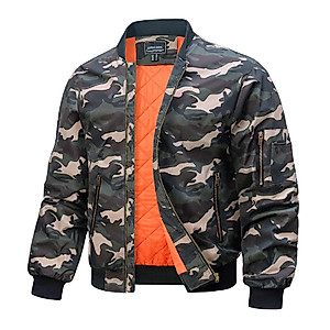 CRYSULLY Mens Jacket Midweight Bomber Sportswear Softshell Jacket Army Green Camo