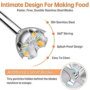 Immersion Blender, 5 in 1 Hand Blender, 12 Speed and Turbo Mode Immersion Blender handheld, Blender Electric Stainless Steel with Milk Frother, 600ml Beaker, 500ml Chopper, Egg Whisk