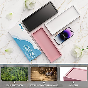 Bathroom Perfume Tray for Candle Trinket, Decor Vanity Trays for Countertop Nightstand Toilet Tank Counter Dresser Bedroom, Decorative Wooden Rectangle Holder for Skincare Cosmetic Accessory, Pink