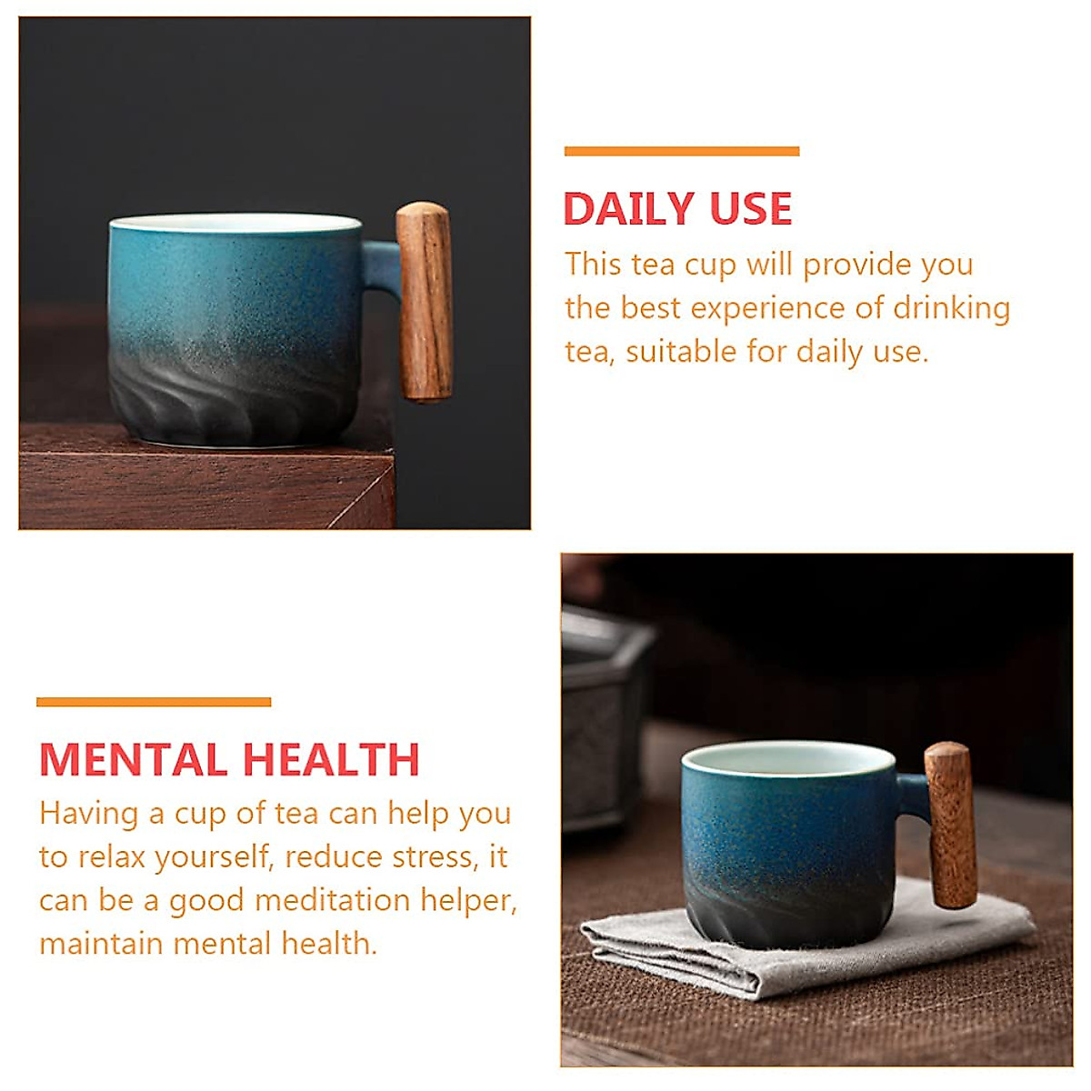 Hemoton Chinese Tea Cup Cup Ceramic Tea Mug Wood and Ceramic Materials The Glass Coffee Mugs e Heat- Home Wooden Handle Tea Mug Concentrate Ceramics Travel Mug Decorate Lovers
