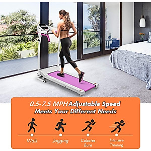 GYMAX Foldable Treadmill, Portable Treadmill with with 12 Preset Programs, LCD Monitor, Built-in Wheels & Pulse Sensor, Freestanding Easy Assembly Running Machine for Small Space Home Gym (Pink)