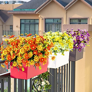 HEJIAYI Artificial Outdoor Flowers - 8 Bundles Fake UV Resistant Shrubs Flowers for Indoor Outdoor Home Garden Kitchen Office Table Vase(Yellow)