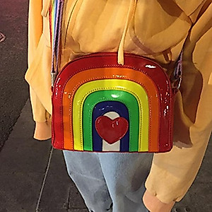 Goclothod Girls Rainbow Shoulder Bag PU Leather Handbags Cute Tote Purse Small Messenger Bag