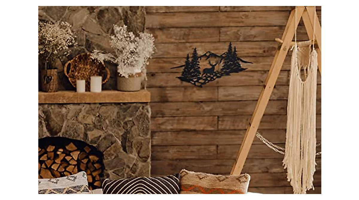 Mule Deer Mountain Scene Wall Art - Rustic Home Decor