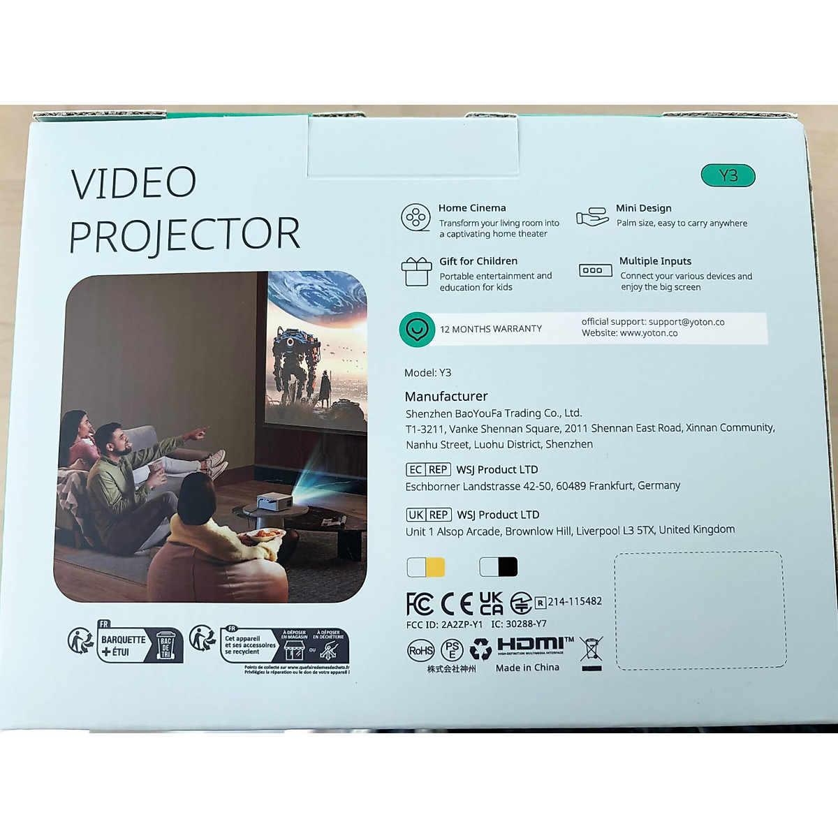 Mini Projector - 1080P Full HD Supported YOTON Portable Projector Y3, Gift for Kids, Phone Projector for Home Theater, Movie, Cartoon, Compatible with PC/Tablet/Fire Stick/iOS and Android Phone