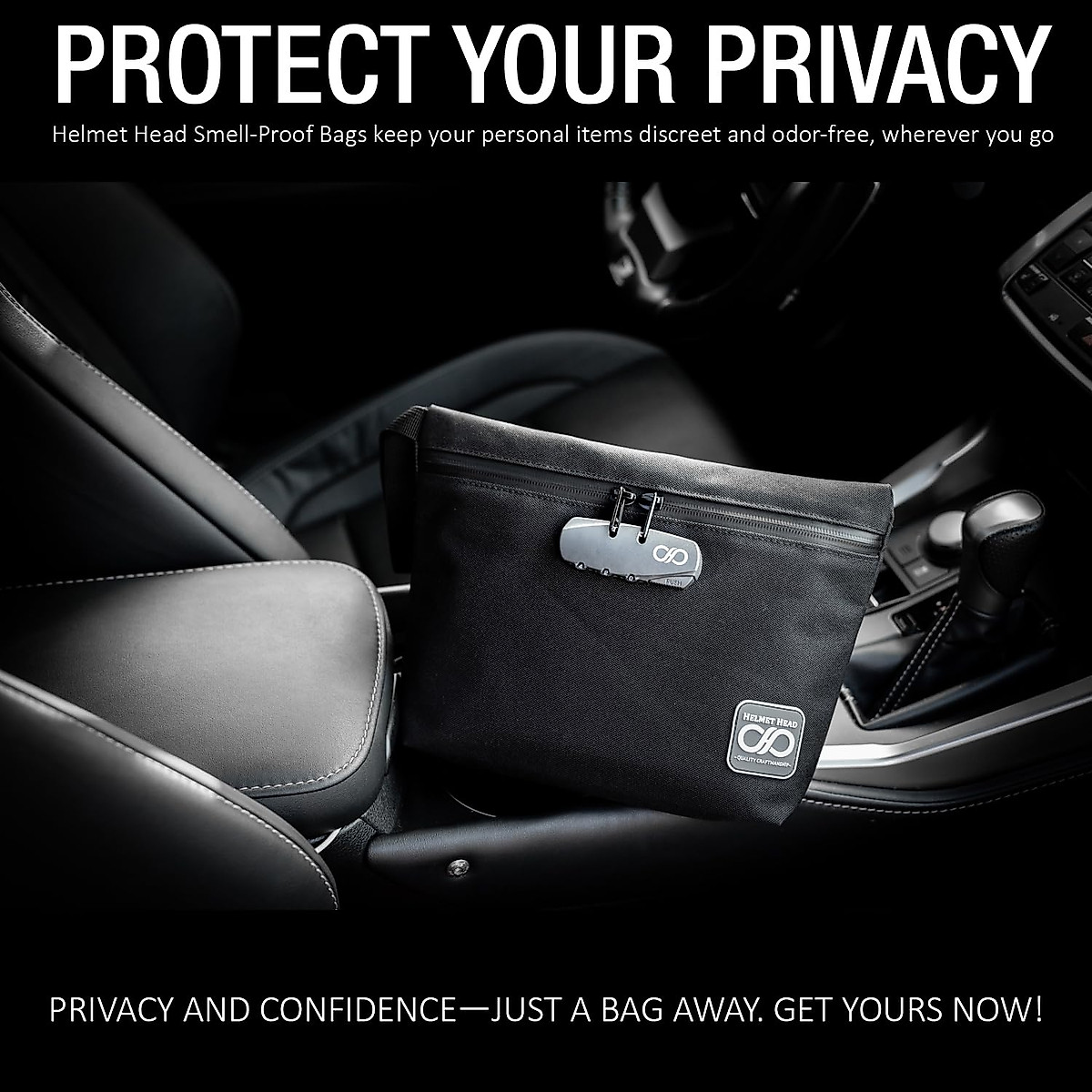 HELMET HEAD Smell Proof Bag with Combination Lock, Durable Water Repellent Odorless Stash Bag Comes With Mylar Bags and Inside Pouches For Your Herbs and Smelly Accessories (Black)