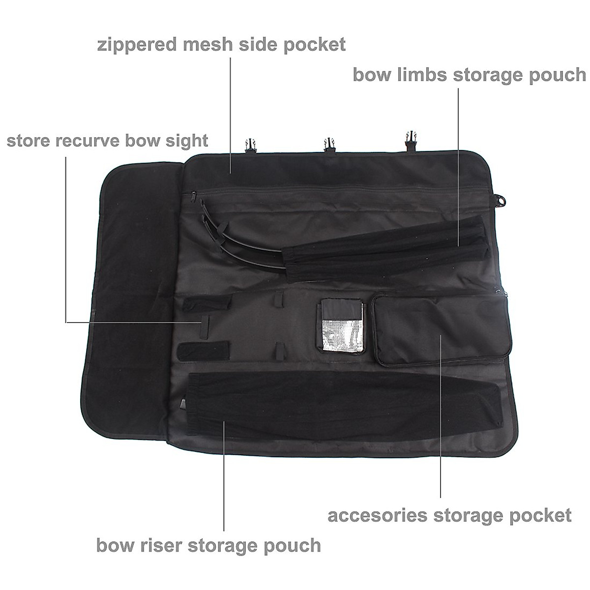 KRATARC Archery Lightweight Rolled-Up Takedown Recurve Bow Case Bow Bag with Arrow Tube Holder (Black)