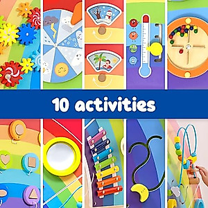 SPARK & WOW Rainbow Activity Wall Panels - Ages 18m+ - Montessori Sensory Wall Toy - 10 Activities - Busy Board - Toddler Room Décor