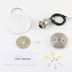 Yosoan -Light Vintage Edison Hanging Pendant Light, Mini Funnel Flared Glass Clear Glass Shade for Kitchen Bathroom Porch Living Room Dinning Room Office Restaurants Hotels Bar Island (Brushed)