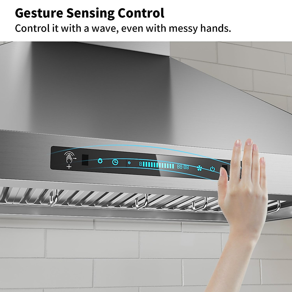 IKTCH Wall Mounted Range Hood 30 inch, 900 CFM Ducted/Ductless Range Hood, Stainless Steel Range Hood with Gesture Sensing & Touch Control IKP02R-30