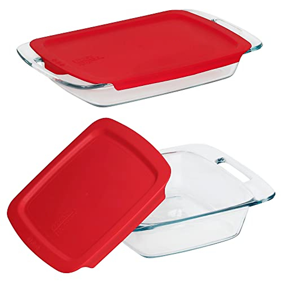Pyrex Easy Grab 4-Piece Glass Baking Dish Set with Lids, 3-Qt & 2-Qt Glass Bakeware Set, Non-Toxic, BPA-Free Lids, Tempered Glass Bakeware Set