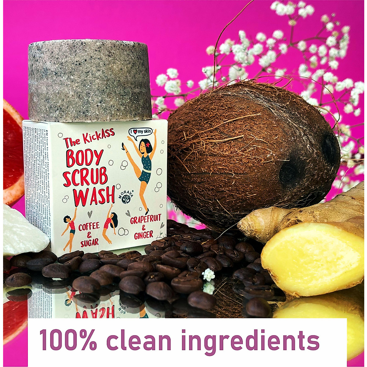 Morava Exfoliating Body Scrub Bar - Natural Coffee & Sugar Body Scrub for Smooth, Nourished & Glowing Skin, Vegan, Cruelty free Sugar scrub for body(Grapefruit and Ginger, 3.17 oz)