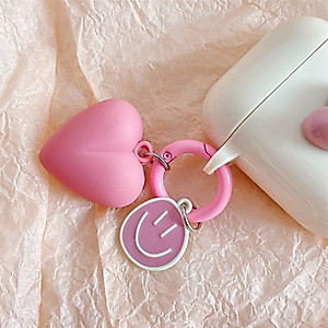 Compatible with AirPods Case Cute Kawaii Airpod Case 1st/2nd Generation Pink Heart Design Soft Silicone Cute Airpod Cases Cover with Kawaii Heart Keychain for Girls Women (AirPods 1&2 Case)