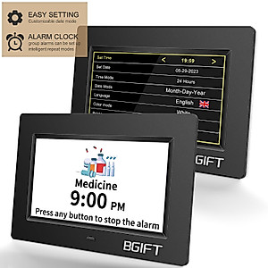 Bgift Digtal Clock with Day and Date for Seniors, Large LCD Time Display, Auto Dimmable, 12 Alarm Settings - Best Gift for Elderly
