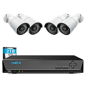 REOLINK 4MP 8CH PoE Security Camera System, 4pcs Wired 1440P Security IP Camera for Indoor and Outdoor, Person Vehicle Detection, 4K 8CH NVR with 2TB HDD for 24-7 Recording RLK8-410B4