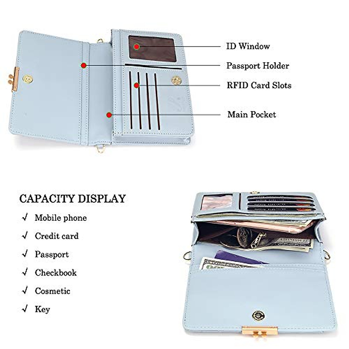 KUKOO Small Crossbody Bag for Women Cell Phone Purse Wallet Clutch Handbag with Credit Card Slots
