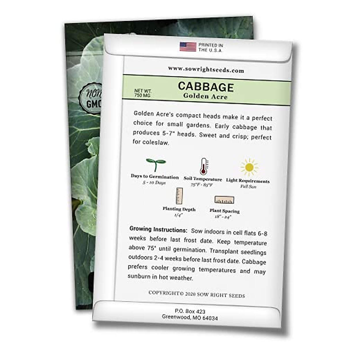 Sow Right Seeds - Golden Acre Cabbage Seed for Planting - Non-GMO Heirloom Packet with Instructions to Plant an Outdoor Home Vegetable Garden - Great Gardening Gift (2)