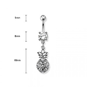 Pierced Owl 14GA 316L Stainless Steel CZ Crystal Pineapple Dangling Belly Button Ring (Gold Tone)