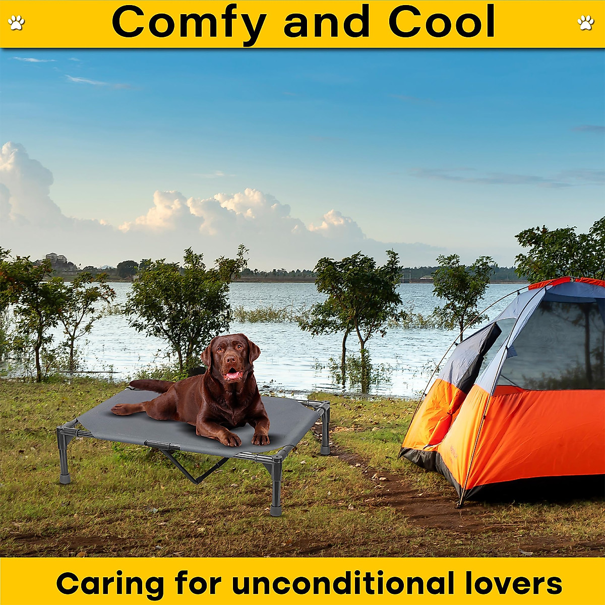 Elevated Dog Bed Raised Dog Bed Cot Bed Small Medium Large Dogs Outdoor Cooling Pet Cat Bed Breathable Mesh Washable (Large, Grey, 42''L x 25''W)