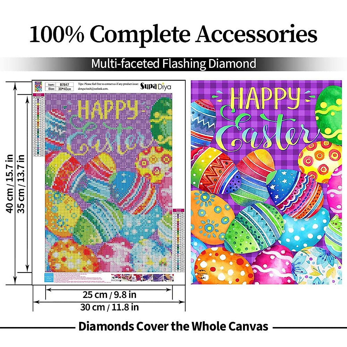 SupaDiya Easter Eggs Diamond Painting Kits for Adults Beginner, Full Drill Round Diamond Dots DIY 5D Diamond Art Kits, Paint by Numbers Adults Gem Art Painting Kit for Home Wall Decor (12x16 inch)