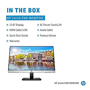 HP 24mh FHD Monitor - Computer Monitor with 23.8-Inch IPS Display (1080p) - Built-In Speakers and VESA Mounting - Height/Tilt Adjustment for Ergonomic Viewing - HDMI and DisplayPort - (1D0J9AA#ABA)