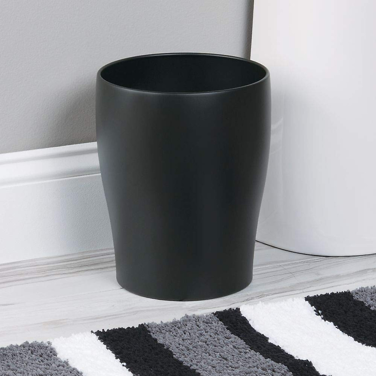 mDesign Steel 1.67 Gallon Trash Can Small Round Wastebasket Metal Garbage Container Recycle Bin for Waste, Recycling in Bathroom, Kitchen, Bedroom, Home Office, Outdoor Trashcan - Black