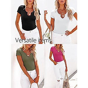 Micticsi Womens Summer Short Sleeve Tops V Neck T Shirts Sexy Tops Short Sleeve Shirts for Women Fitted Tshirt Tees Ribbed A - Blue