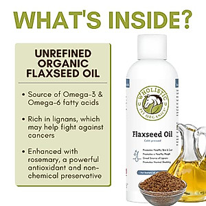 Wholistic Pet Organics Flaxseed Oil: Organic Flaxseed Oil for Horses -Flax Oil Horse Supplement with Antioxidant Rich Rosemary and Omega 3, 6 Fatty Acids for Cardio, Immune, Skin and Coat Health-16 Oz
