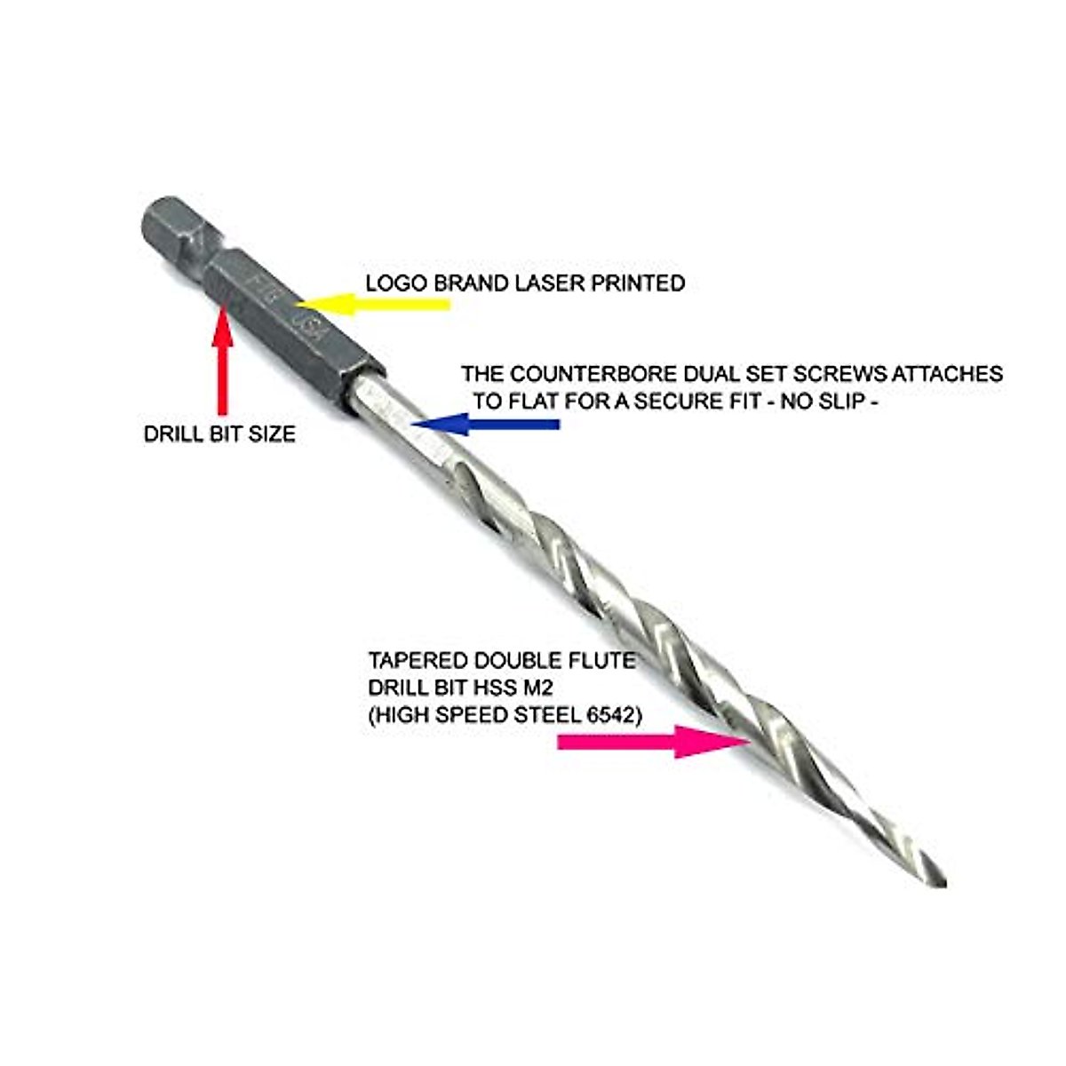 FTG USA Countersink Drill Bit Set 3 Pc #8 (11/64") Wood Countersink Drill Bit Pack Same Size Set Countersink HSS M2 Tapered Countersink Bit, with 1 Hex Wrench, Woodworking Countersink Drill Bits